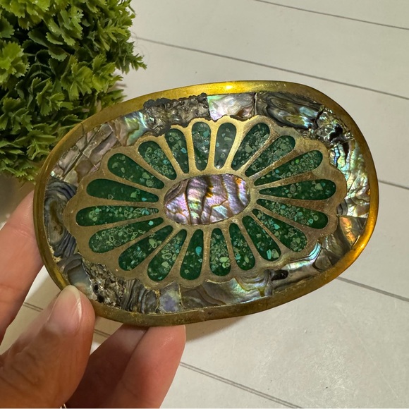 Vintage | Accessories | Vintage Rare Western 97 Brass Abalone Turquoise ...